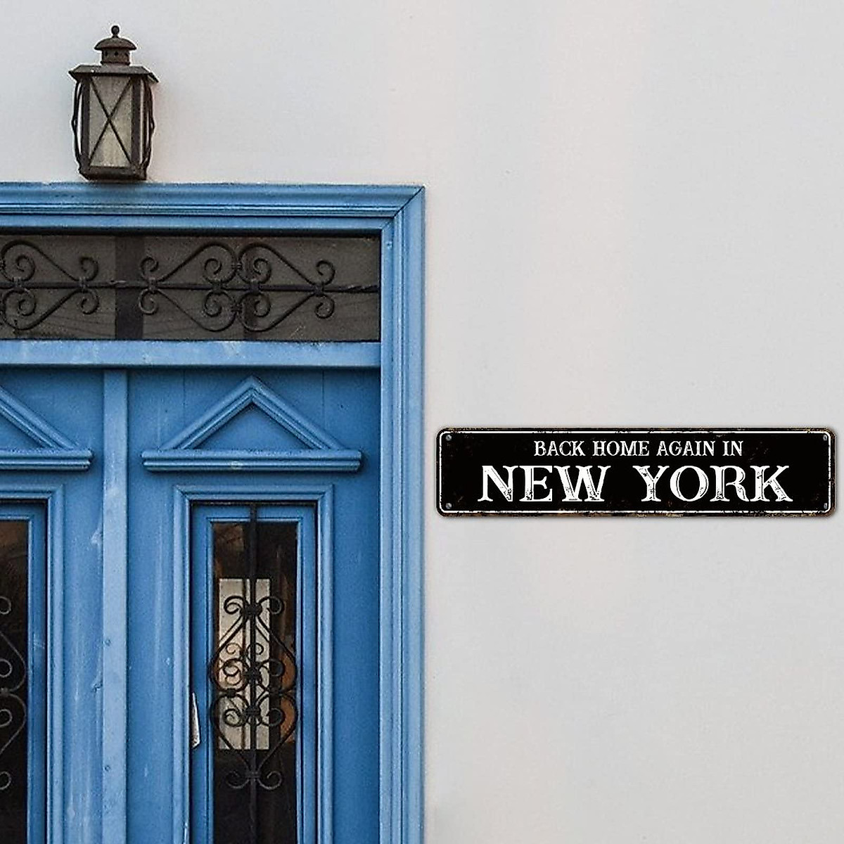 Customized Country Metal Plaque Back Home Again in New York Signs Our First Christmas in City/State Metal Signs Outdoor for Office Yard Room Home Décor 4x18in