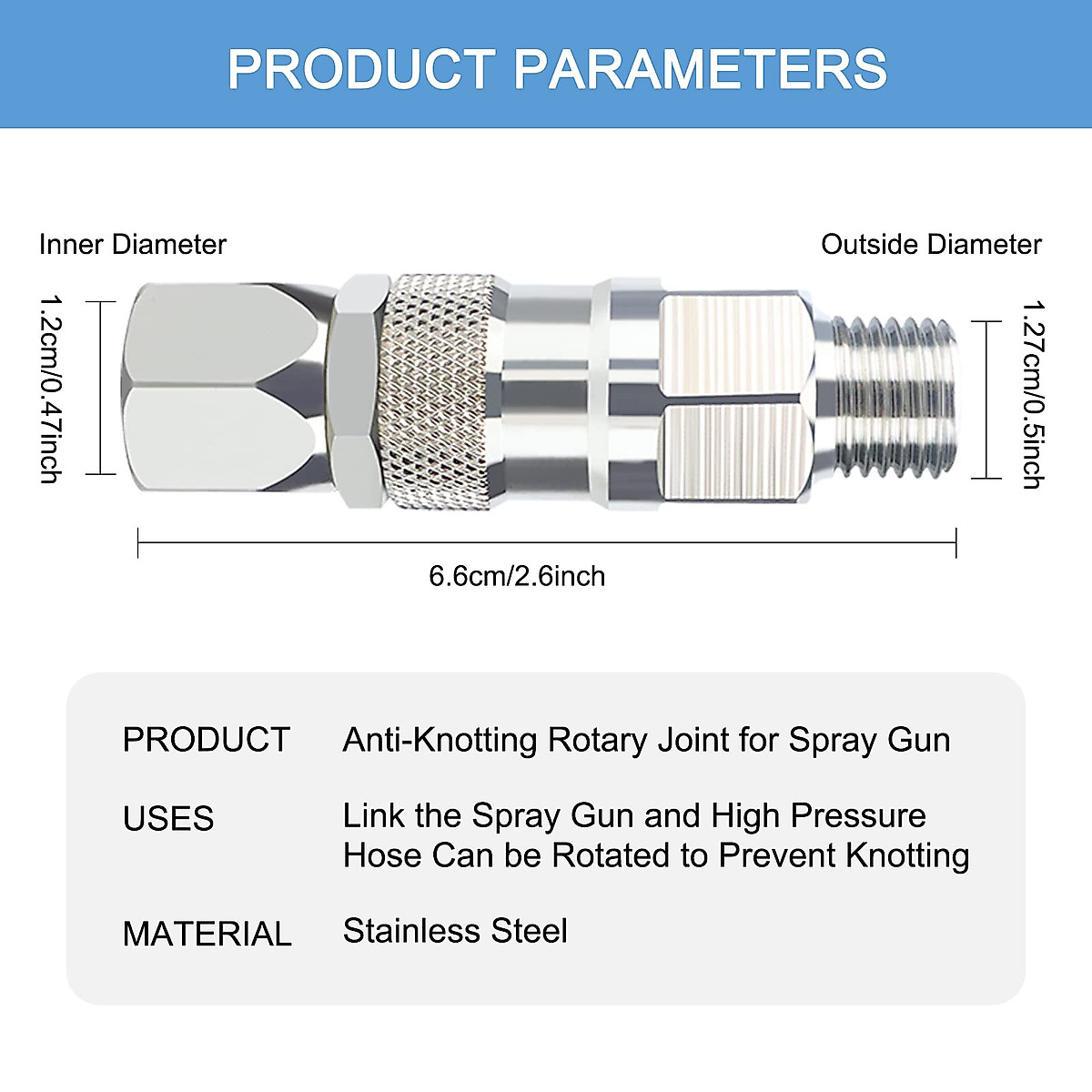 Sprayer Joint 1/4-Inch 360 Degrees Rotate Stainless Steel Airless High Pressure Spray Gun Hose Swivel Joint Connector Accessories for Graco Paint Sprayers Hose