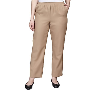Alfred Dunner Women's Around Elastic Waist Polyester Short Pull-On Style Pants, Tan, 12 Petite