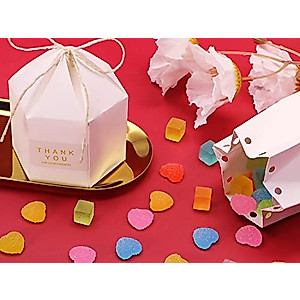 ONLYKXY 50pcs Wedding Candy Boxes 4x7x9cm/1.57x2.75x3.54inch Hexagonal White Kraft Paper Gift Wrap Boxes for Party Favors Wedding Bridal Shower Macaroon Holiday Dinner Birthday Party Decorative Box (White Rope)