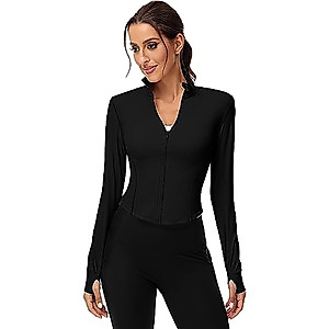 Locoowai 2 Pack Women's Workout Jackets, Long Sleeve Workout Tops with Thumb Holes, Full Zip Lightweight Running Jackets (Small)