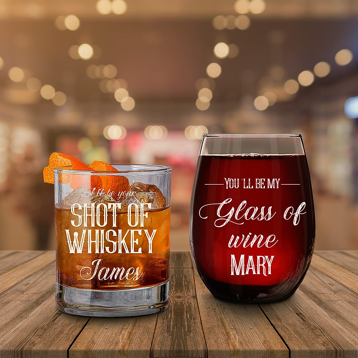 Couples Gifts - Personalized Wine & Whiskey Glasses - Mr & Mrs - His & Hers Anniversary Gift for Couple - Cool Couple Gifts for Boyfriend, Girlfriend, Husband, Wife or Fiancee - New Home Essentials