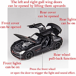 iLooboo Alloy Collectible Black Benz SLS AMG Toy Vehicle Pull Back Die-Cast Car Model with Lights and Sound
