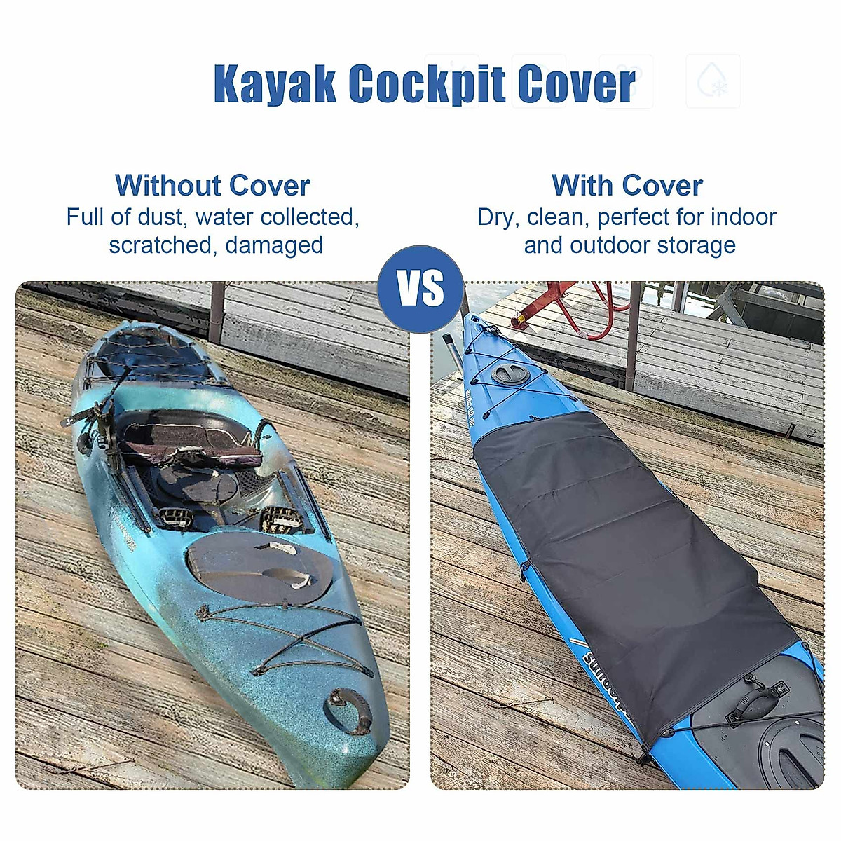 Explore Land Universal Kayak Cockpit Drape Waterproof Seal Cockpit Cover for Indoor and Outdoor 2 Pack - Large 60 x 29 inch, Black