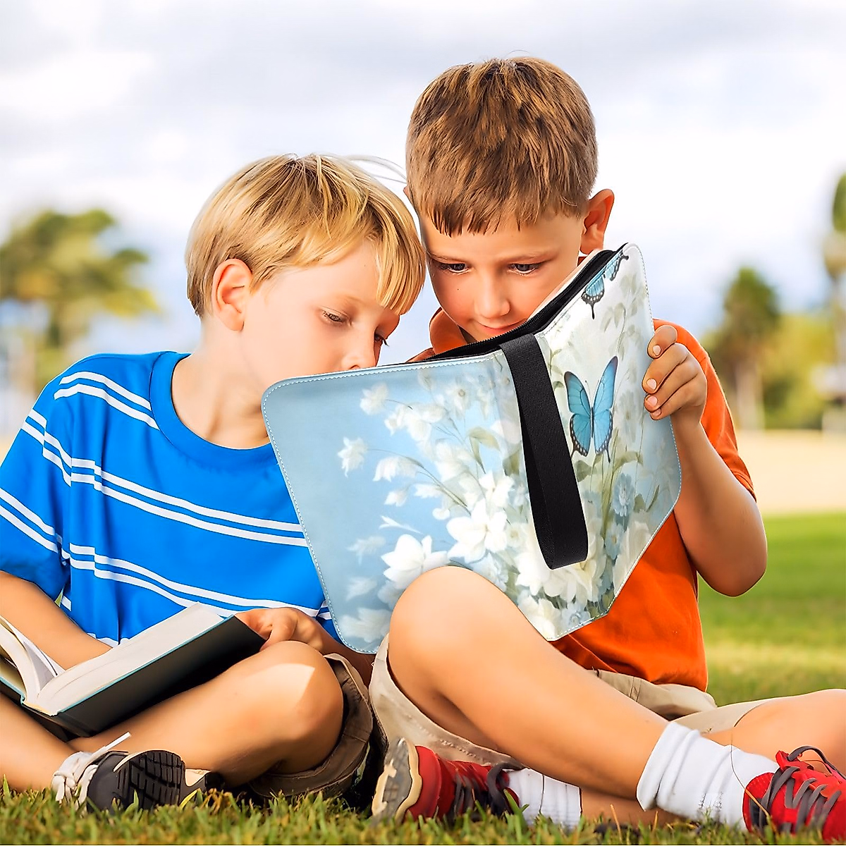 PYBUG Butterfly Trading Card Binder with Nylon Strap 4-Pocket Waterproof PU Leather Card Collection Binder for 400 Cards Sturdy Card Holder Folders for Game Cards,Sports Cards