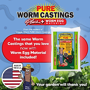 WIGGLE WORM Castings Plus Worm Egg Material, 40-Pounds - Fertilizer for Houseplants, Vegetables, and More - Earthworm Castings to Help Improve Soil Fertility and Aeration