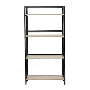 OS Home and Office Furniture Model 42244 No Tool Four Shelf Bookcase with Metal Legs and Sewn Oak Laminate Shelves
