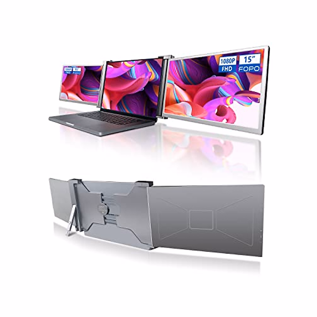 FOPO 15 Inch Triple Portable Monitor FHD 1080P HDR IPS Laptop Monitor Screen Extender for Dual Monitor Display, for 15"-17" Laptop & Switch/Xbox, Support Win/MAC (Not for M1 M2 Chip, Chromebook)-S17