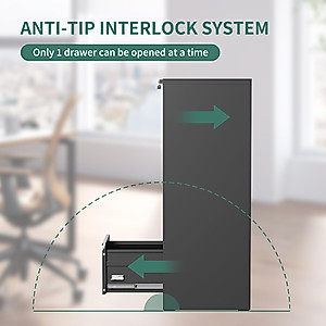 BIZOEIRON 4 Drawer File Cabinet with Lock, Metal Vertical Filing Cabinets for Home Office, Steel Storage Cabinet for Hanging Legal/Letter Size Files, Assembly Required (Black)