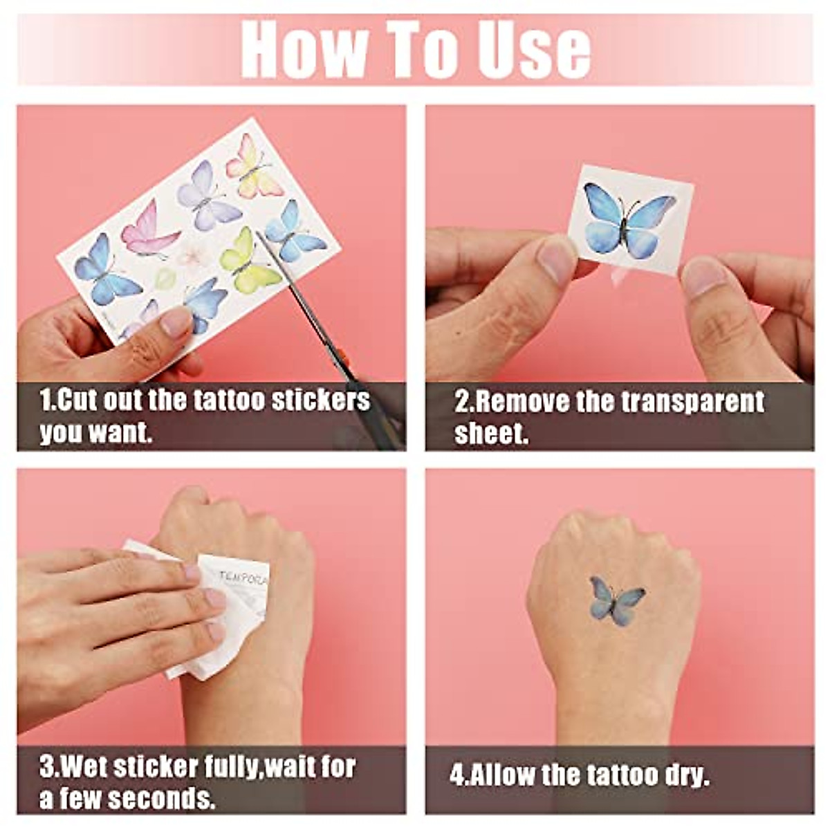 100pcs Temporary Butterfly Tattoos, Colorful Small Butterfly Flowers Tattoo Stickers Waterproof Cute Small Tattoos for Adults Kids Face Body Birthday Party Carnival