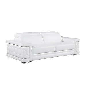 Blackjack Furniture Soren 3 Piece Leather Upholstered Adjustable Headrests, Solid Brazilian Wood Frame and High Density Foam Cushioning, Sofa and Loveseat, White