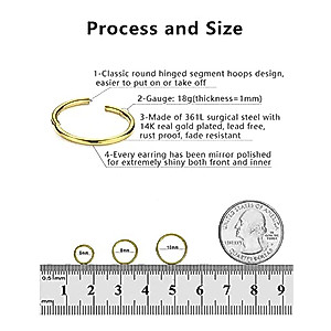 Motbegit Small Gold Hoop Earrings: 14K Gold Plated Huggie Hoop Earrings for Cartilage Helix Tragus 18g Tiny Thin Hoop Earrings for Women Men