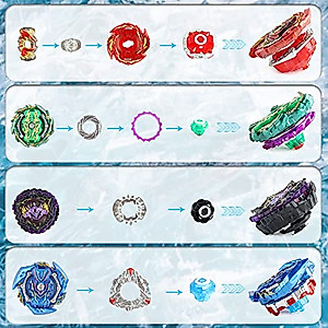 MEDMHSMA Bey Battling Top Battle Stadium Battle Set, 4 Battling Tops, 2 Latest Launchers, and 1 Flame Themed Arena, Great Gift for Kids Boys Age 6 and up,Blue