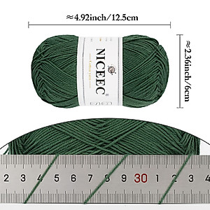 NICEEC 4 Skeins Soft Baby Cotton Yarn, 4 Ply, DIY Craft, Fingering Weight, Blanket Yarn for Crochet & Knitting, Total 700yds/7.05oz - Green