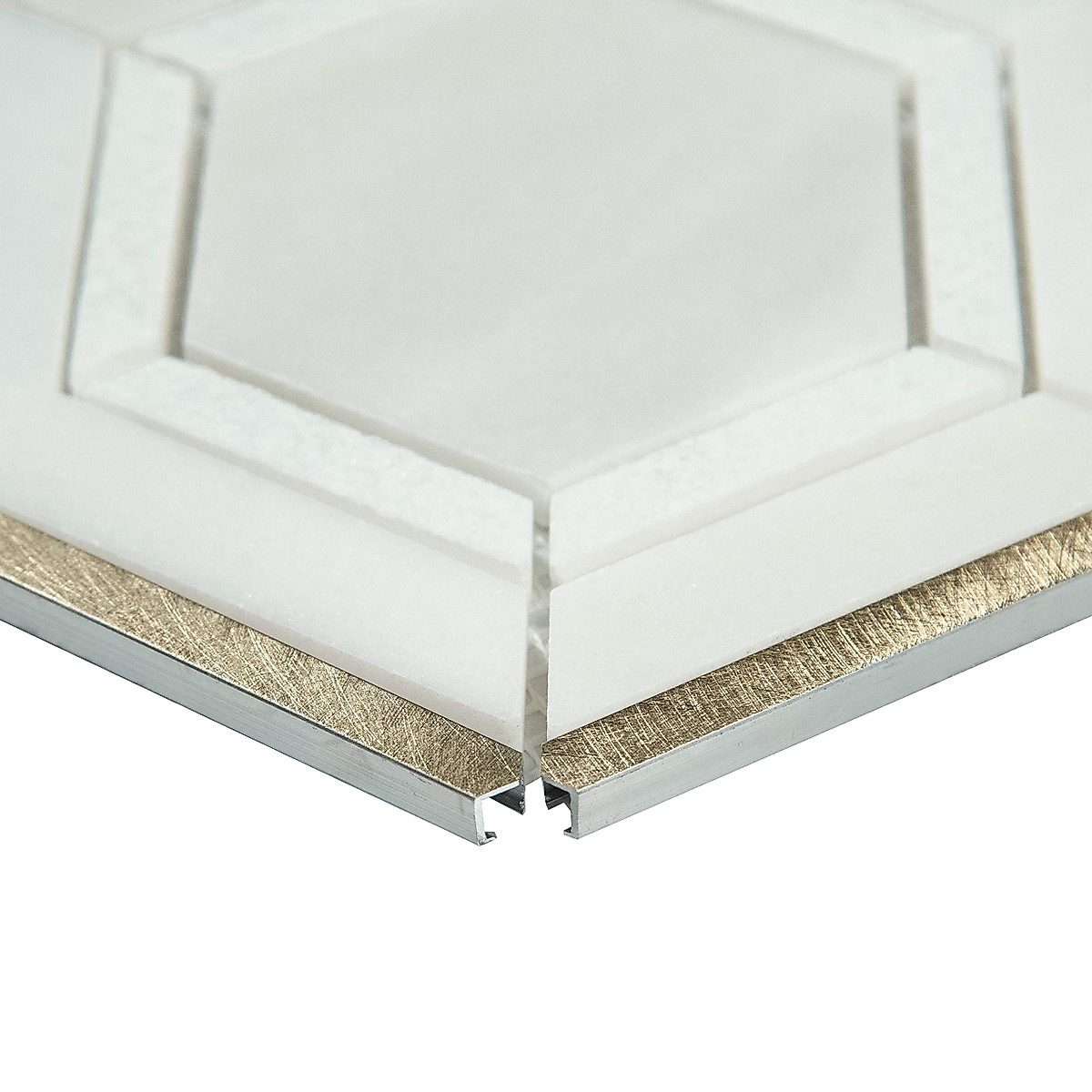 MSI Medici Gold Pattern 12.44 in. x 10.83 Marble Mesh-Mounted Mosaic Wall Bathroom, Floor, Kitchen Backsplash and Countertop Tile Geometric, Gray, White,