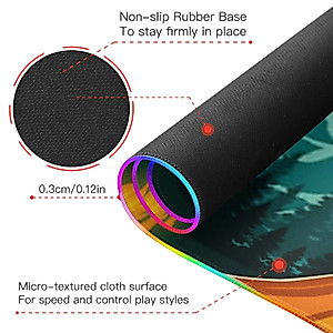 Large RGB Gaming Mouse Pad Family Adventure Camping Evening Scene Tent Glowing Extended Mousepad 35.4x15.7in, Soft Anti-Slip Rubber Base Luminous Mouse Mat for Pc Laptop, Gaming, Office, Home
