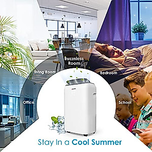 Euhomy 10,000 BTU Portable Air Conditioners with Built-in Dehumidifier, Fan, Quiet AC Unit Cools Rooms to 350 sq.ft, LED Display, Remote Control, Complete Window Mount Exhaust Kit, White.