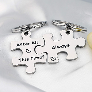 Couple Puzzle Keychain After All This Time and Always Couples Jewelry Best Friend Gift (silver)