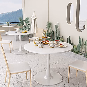DKLGG White Round Dining Table, 31.5" Tulip Table Kitchen Dining Table 2-4 People with MDF Table Top & Pedestal Base, Mid-Century End Table Leisure Table Coffee Office Living Room Table
