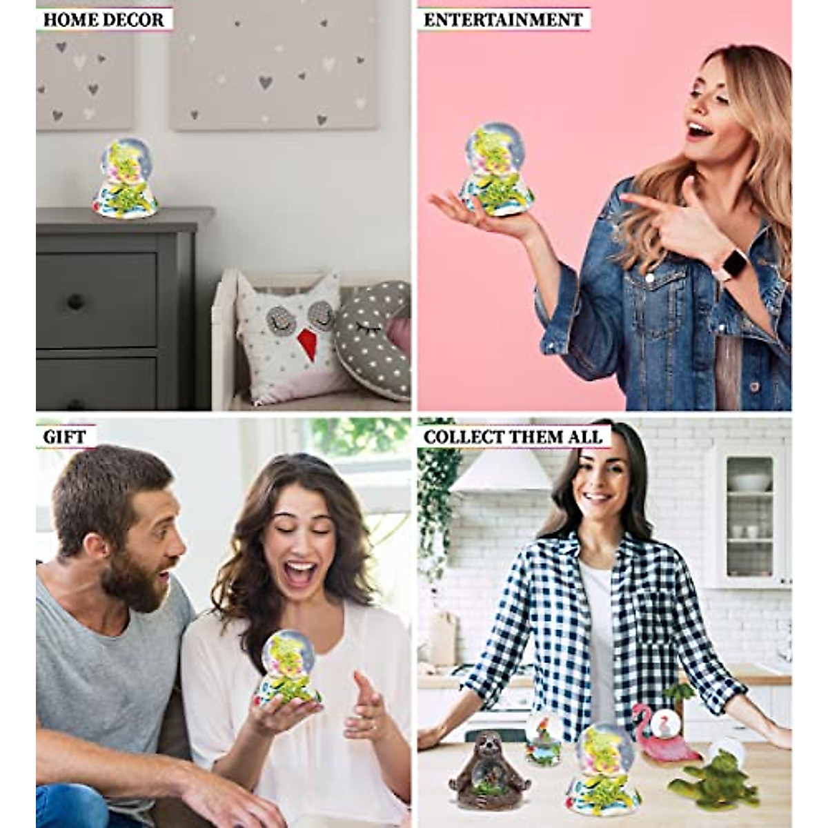 COTA Global Sea Turtle Stone Snow Globe - Sparkly Water Globe Figurine with Sparkling Glitter, Collectible Novelty Ornament for Home Decor, for Birthdays, Christmas, and Valentine's Day