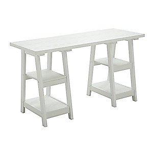 Convenience Concepts Designs2Go Double Trestle Desk with Shelves, White