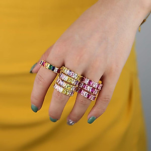 ATJMLADYJEWELRY US Size 5 6 7 8 9 Rainbow Pastel Pinky White Baguette Cz Eternity Band Stacking Engagement Ring for Women (7, Pastel)