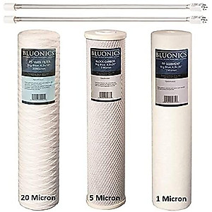 String-wound Sediment, CTO Carbon & Sediment + UV Bulb Replacement Filter Set for our Well Water System > 3pcs 4.5" x 20" Whole House Cartridges + Lamps
