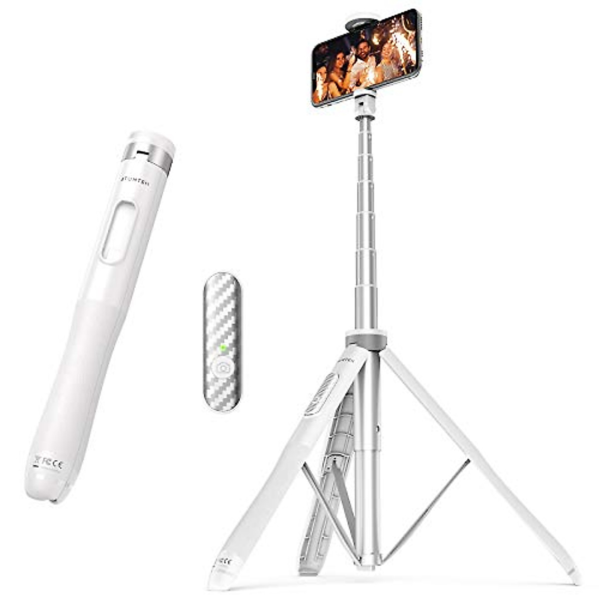 ATUMTEK 51" Selfie Stick Tripod, All in One Extendable Phone Tripod Stand with Bluetooth Remote 360° Rotation for iPhone and Android Phone Selfies, Video Recording, Vlogging, Live Streaming, White