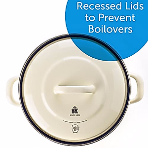 BK Indigo Dutch Heritage Round German Enamelled Casserole with Lid with PFAS-Free Ceramic Non-Stick Coating, 26 cm/5.2 Litre, Induction, Dishwasher Safe, Oven Safe, Cream