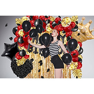Toylin Red and Black Birthday Decorations Party Supplies Set,Black Gold Confetti Balloons Gold curtain for Baby Shower Wedding Birthday Graduation Anniversary Bachelorette Party Decorations