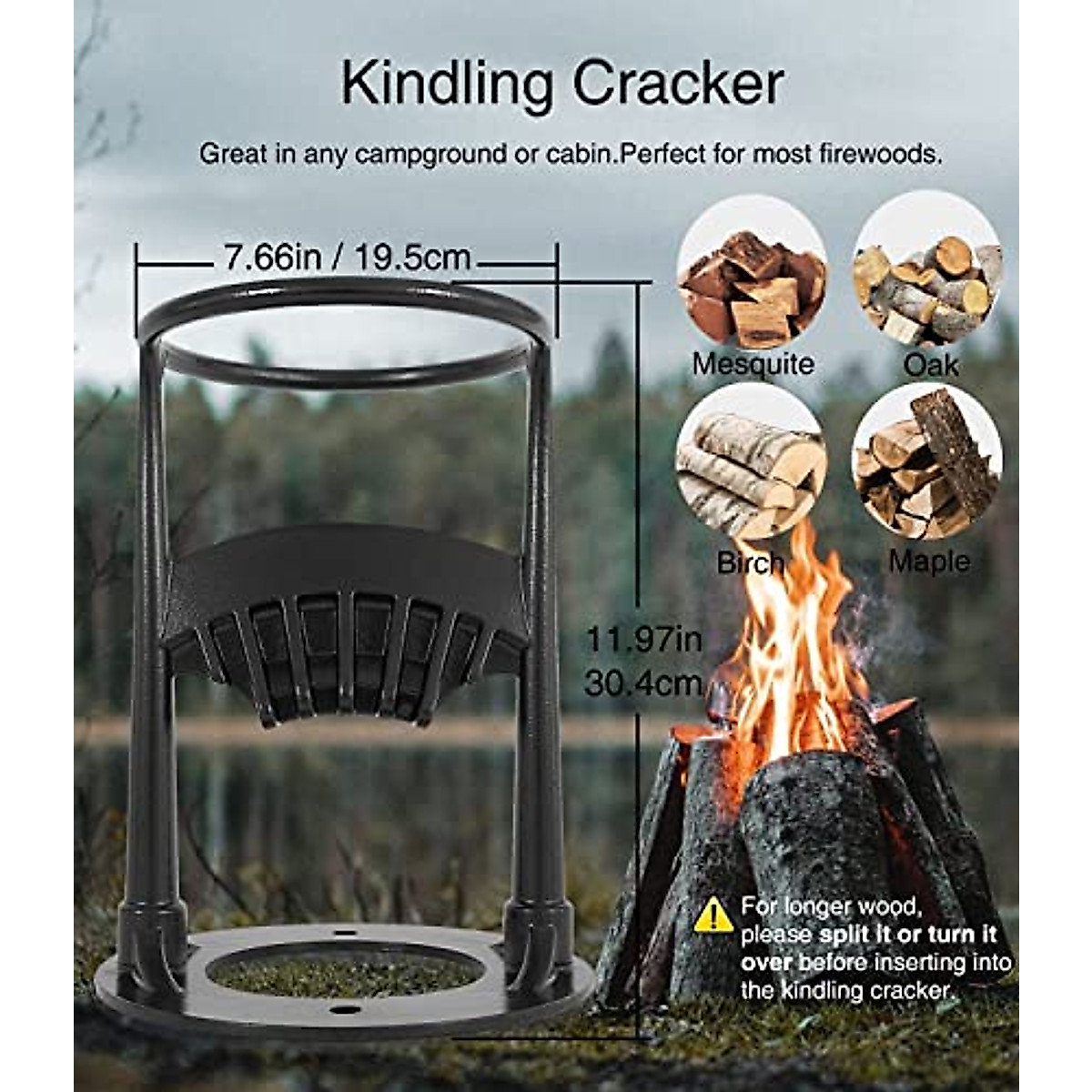 2023 Upgrade Heavy Duty 12lb Kindling Cracker, Firewood Splitter Wedge, Cast Iron Splitting Wedge, No Sharp Edge Wood Splitter, Manual Log Splitter, Maul Kindling Splitter Cracker, 7.7'' x 12''