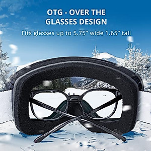 AKASO OTG Ski Goggles, Snowboard Goggles, Mag-Pro Magnetic Interchangeable Lenses, Anti-Fog, 100% UV Protection, Helmet Compatible, Snow Goggles for Men & Women