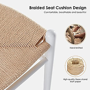 Farini Dining Room Chairs Wishbone Rattan Chair Solid Wood Armchairs Y Shaped Backrest Hemp Seat for Home Restaurant Fully-Assembled(Set of 2,White-Beige Seat)