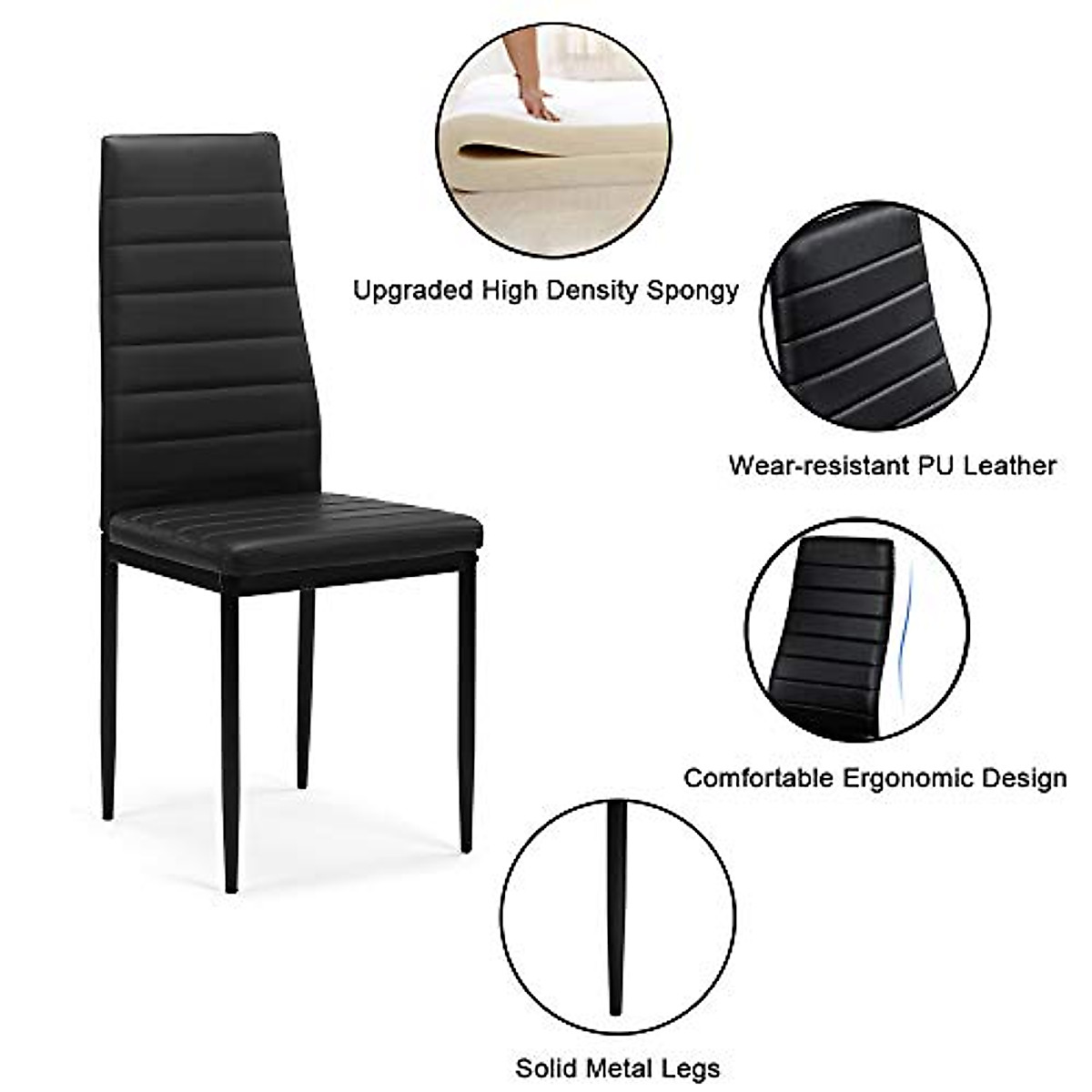 SLEERWAY Kitchen Dining Table Set for 4 People, Thickened Tempered Glass Desktop Kitchen Table and 4 Leather Chairs with Cushion, Modern Dining Room Sets for Small Space, 5 Pieces