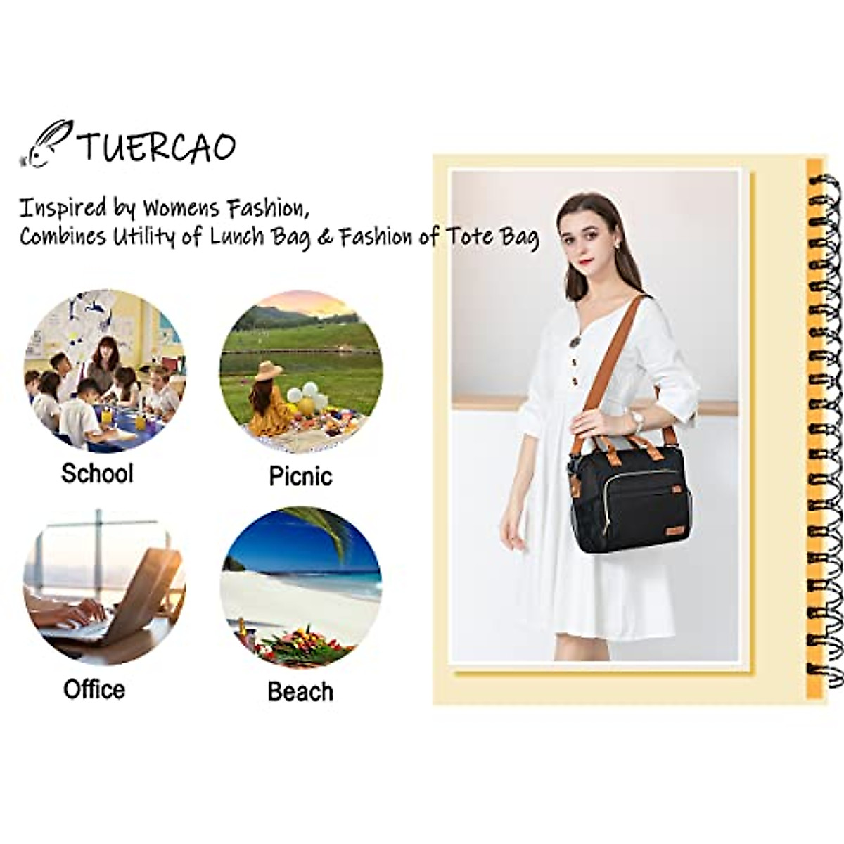 Insulated Lunch Bag - Large Portable Cooler Lunch Box for Office Work Picnic Beach Workout - Reusable Freezable Tote Lunch Bag Organizer with Adjustable Shoulder Strap for Women Men Adult,Black