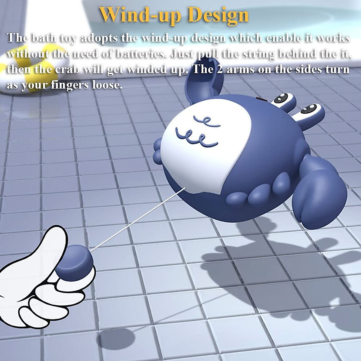 NEXTAKE Pull & Go Crab Bath Toy, Funny Crab Toy Wind-up Crab Tub Toy Bathtub Crab Toy Pull and Go Water Toy Pull String Crab Toy for Kids (Round Eyes-Blue)