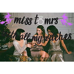 Miss to Mrs with All My Witches Banner, Glitter Halloween Bachelorette Party Decorations, Halloween Bachelorette Party Banner, Halloween Wedding, Bridal Shower, Engagement Party Decorations