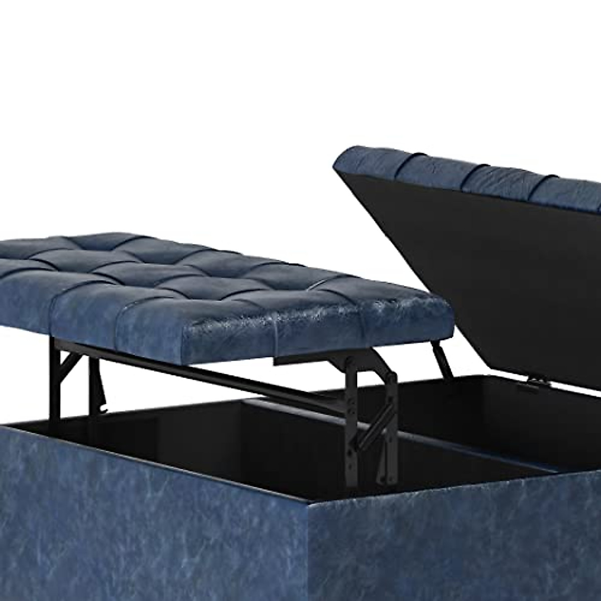 SIMPLIHOME Harrison 36 inch Wide Transitional Square Coffee Table Storage Ottoman in Denim Blue Vegan Faux Leather, Assembled, For the Living Room and Bedroom