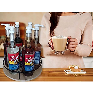 Zartooldeco 7 Bottles Coffee Syrup Rack - Coffee Syrup Organizer- Syrup Bottle Holder Countertop- Syrup Stand for Coffee Bar- Lazy Susan for Bottles Syrups for Coffee Table