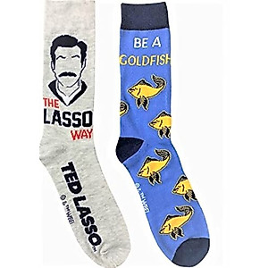 WARNER BROS Ted Lasso 2 pack Men's Dress Crew Socks. 2 pair - Ted Lasso Way & Be a Goldfish - Men Sock Size 10-13 (TG10430)