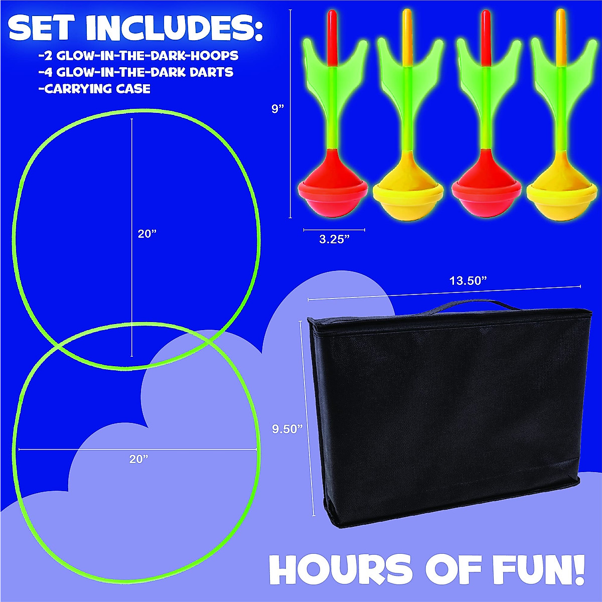 Island Genius Glow in The Dark Lawn Darts Outdoor Yard Game for Kids Teens Adults and Family | Fun Backyard Beach or Tailgate Toss Games for Outside Day or Night