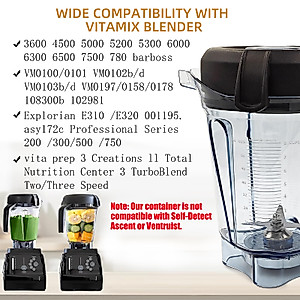 For Vitamix Blender Pitcher 64 oz Low-Profile Container, Compatible with Vitamix 5200 Blender, 750, 5000, 6300, 7500, vm0102, vm0103, vm0197, E310, Classic/Explorian/Commercial Series Blender Pitcher