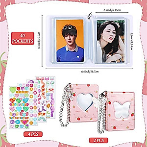 2 Pcs 3 Inch Kpop Photocard Holder Mini Photo Photocard Album Collect Book Binder 40 Pockets with Cute Decorative Stickers and Bracelet Photo Card Holders (Cute Style)