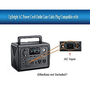 UpBright New AC in Power Cord Outlet Socket Cable Plug Lead Compatible with Bluetti EB3A 600W Portable Power Station 268Wh LiFePO4 Battery Solar Generator 600 watts Input 120V AC/9A Max 120 Volts