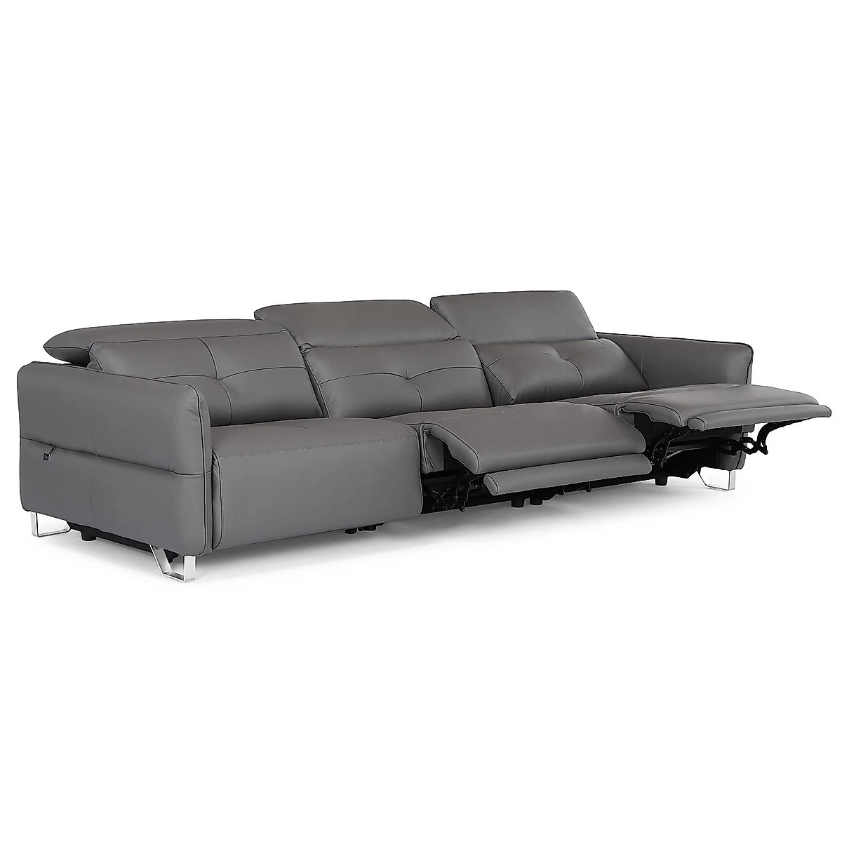 ZURI Modern Macau Reclining Leather Sofa in Slate