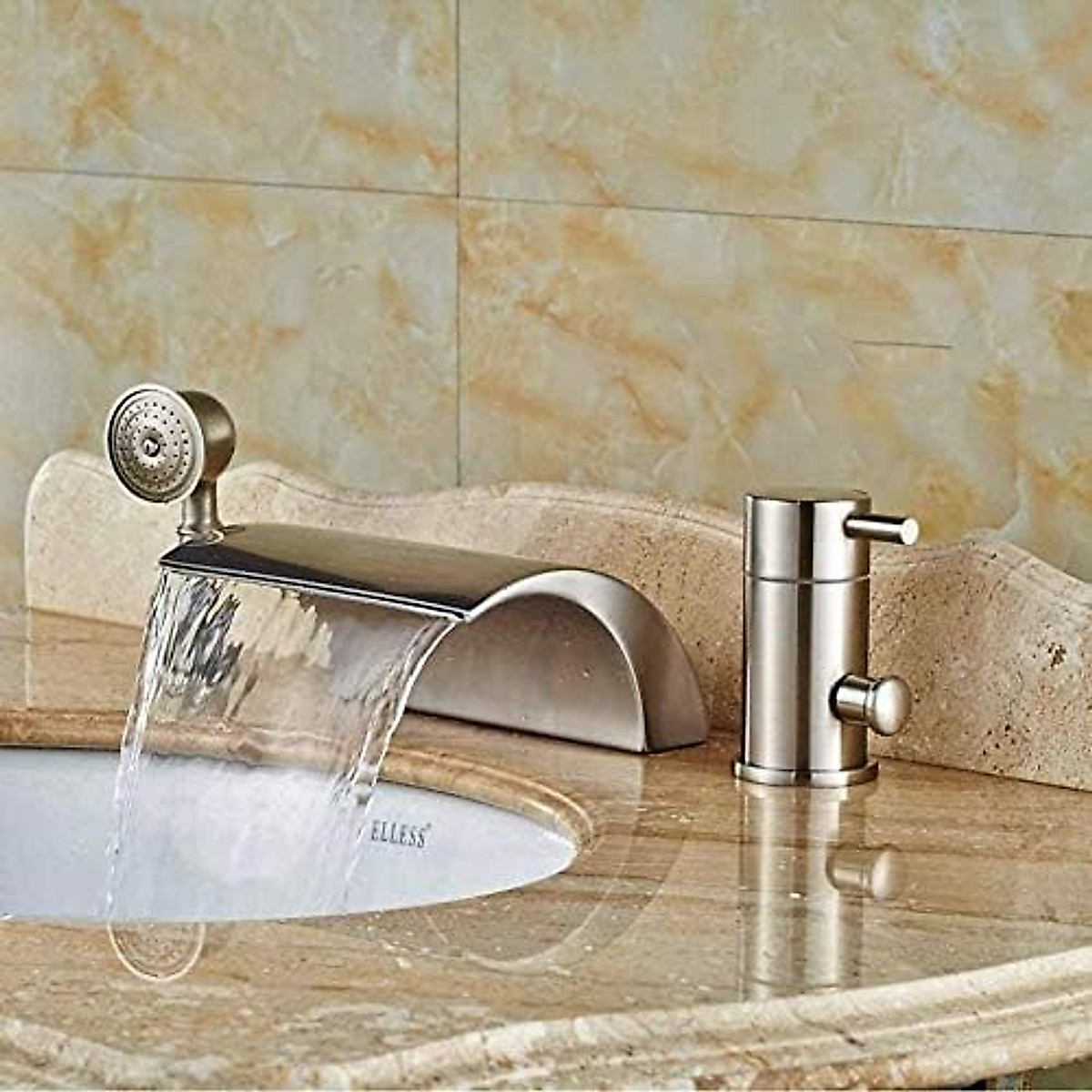 Kitchen Taps Kitchen Tap Faucet Contemporary Brushed Nickel Bathtub Faucet 3Pcs Deck Mounted Mixer Tap