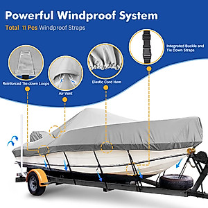 YimSting Center Console Boat Cover 17-19 ft, Upgraded 900D Heavy Duty Waterproof Boat Cover for Center Console Boat 17ft 18ft 19ft, Marine Grade Canvas, Gray