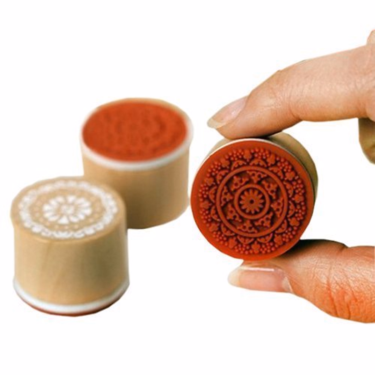 6 Pcs Flower Pattern Round Wooden Rubber Stamp for Scrapbooking and Wedding Invitation Cards (Flower Design)