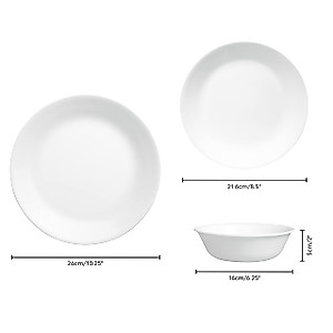 Corelle Dinnerware Set (12pc Set, Winter Frost White)-Dinner Set for 4 | 4 x Dinner Plates, Side Plates & Bowls | 3 X More Durable, Half The Space & Weight of Ceramic | up to 80% Recycled Glass