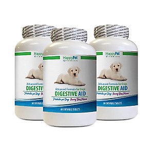HAPPY PET VITAMINS LLC Dog Food for Upset Stomach - Dog Digestive AID - Natural PROBIOTIC and PREBIOTIC Blend - Optimal Gut and INTESTINE Health - Dog probiotic chewables - 3 Bottles (180 Treats)